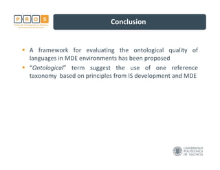 PhD Proposal - A Framework for evaluating the quality of languages in MDE environments | PPT