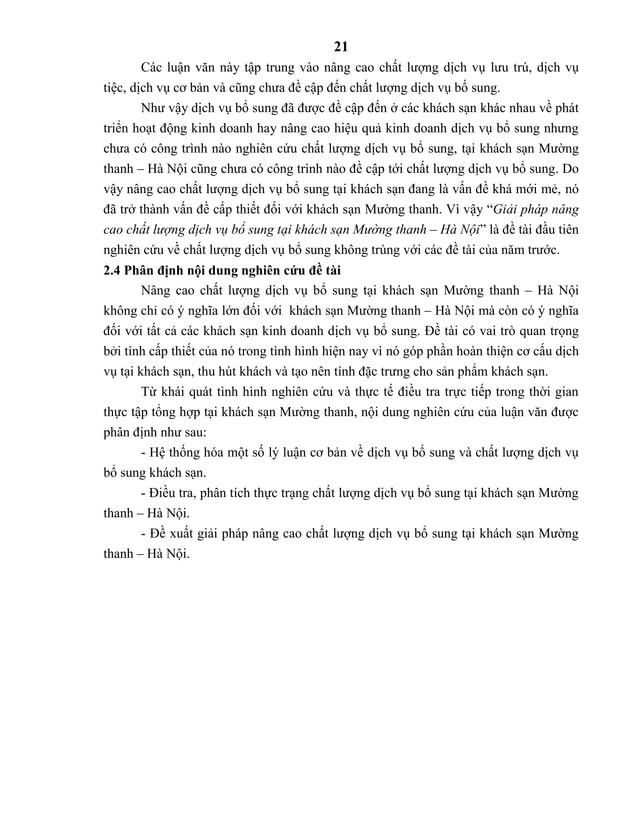 Giải pháp nâng cao chất lượng dịch vụ bổ sung tại khách sạn Mường Thanh – Hà Nội | DOC
