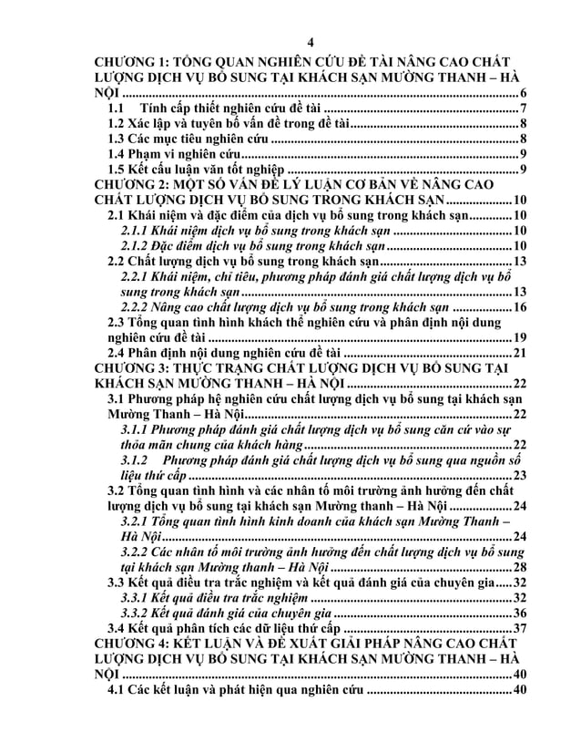 Giải pháp nâng cao chất lượng dịch vụ bổ sung tại khách sạn Mường Thanh – Hà Nội | DOC