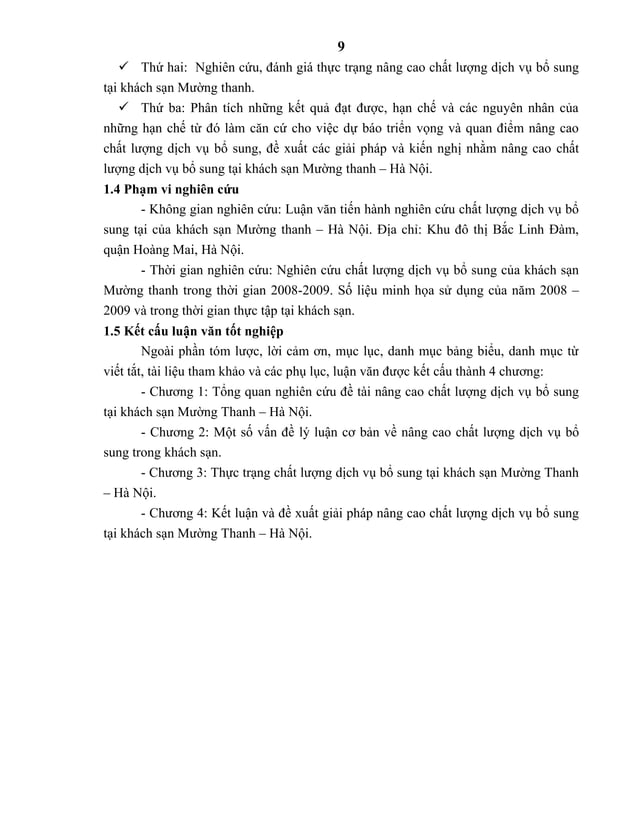 Giải pháp nâng cao chất lượng dịch vụ bổ sung tại khách sạn Mường Thanh – Hà Nội | DOC
