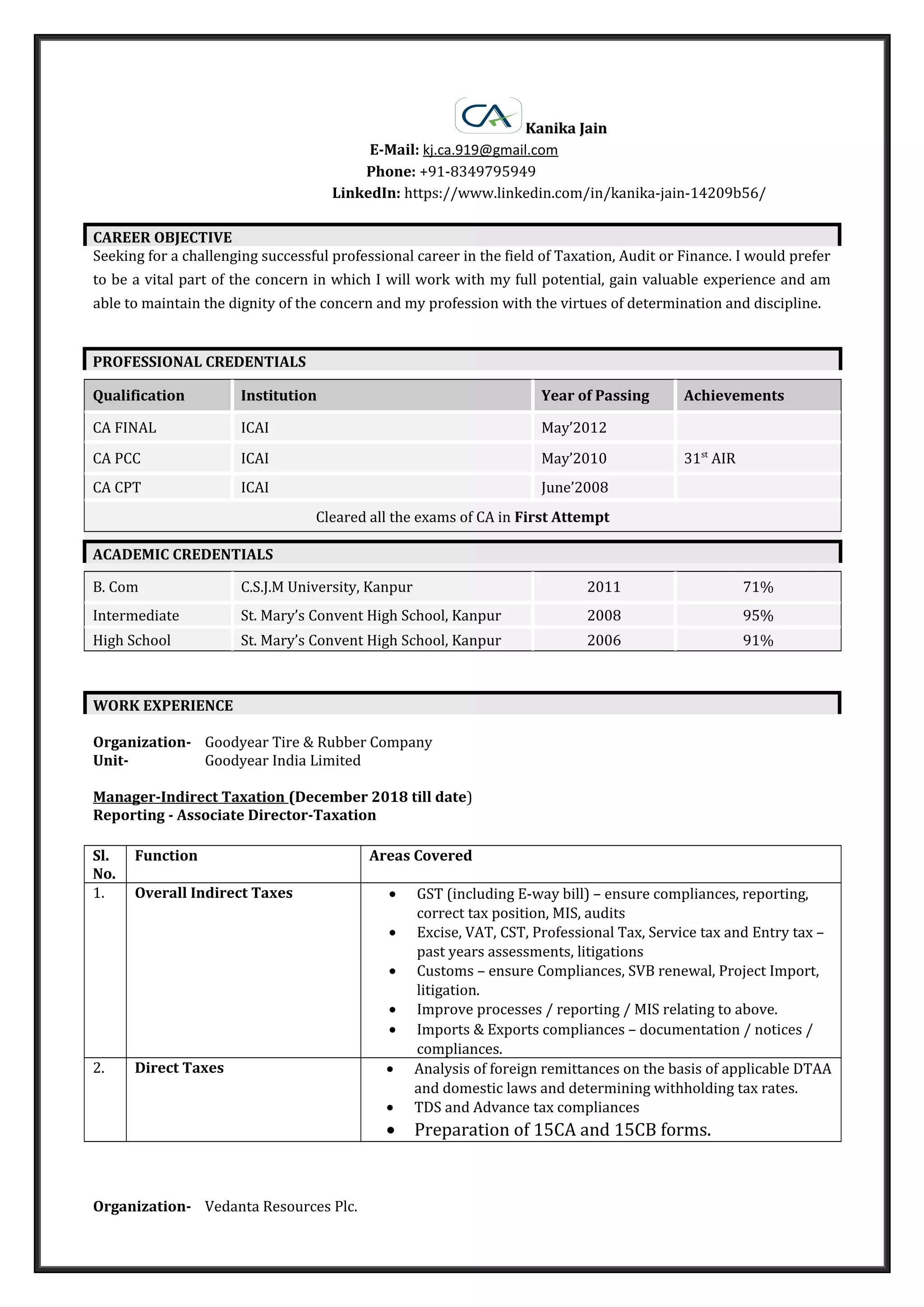 Ca kanika jain resume | DOC