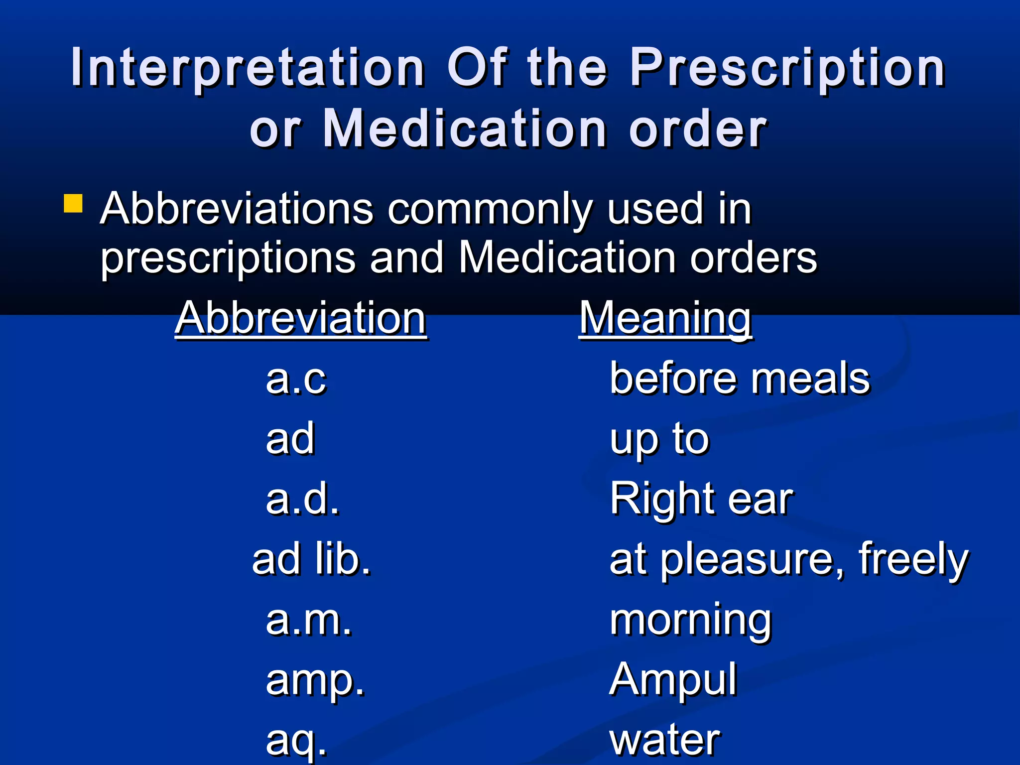 Interpretation Of Prescription or Medication order. | PPT