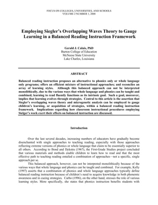 Calais, Gerald employing sieglers overlapping waves theory | PDF