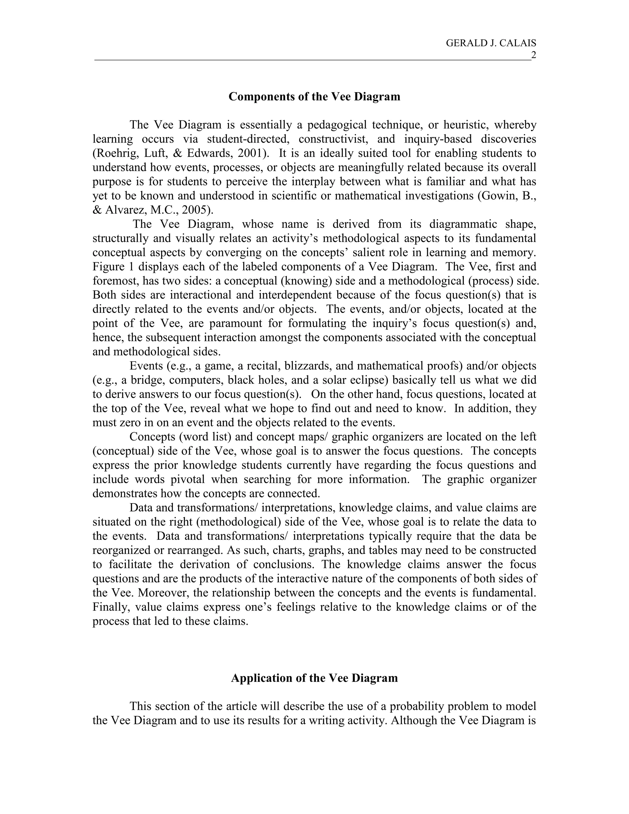 Calais, Gerald j[1]. the vee diagram as a problem solving strategy ...