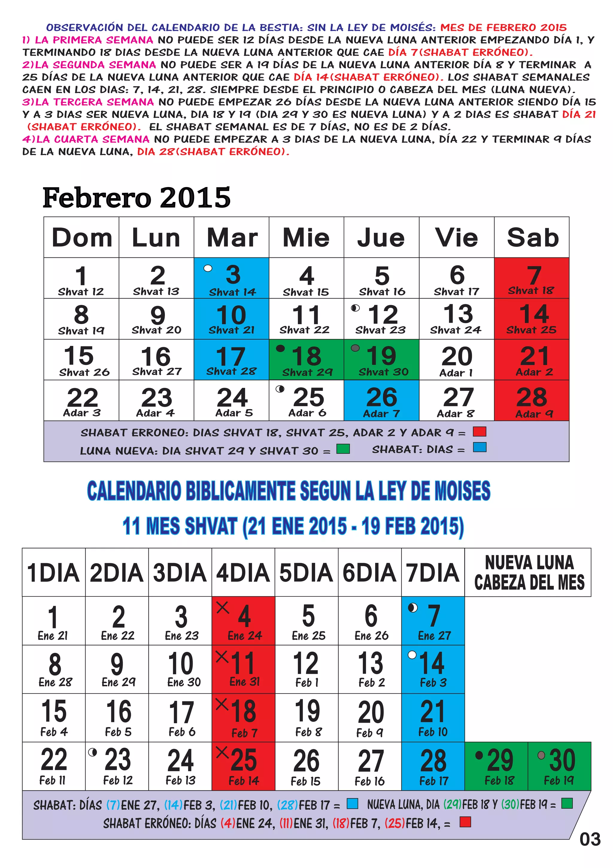 CALENDARIO BIBLICO CORRECION DEL GREGORIANO 2015 | PDF