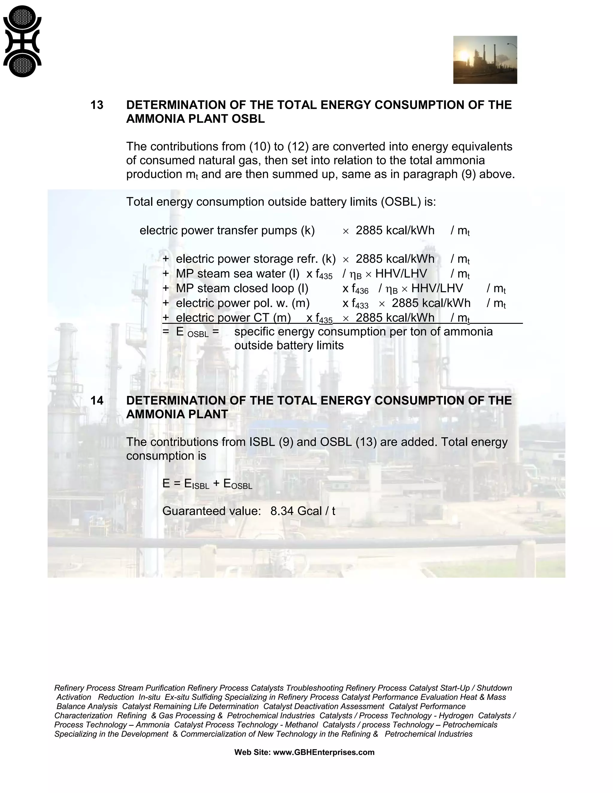 Calculation of an Ammonia Plant Energy Consumption: | PDF