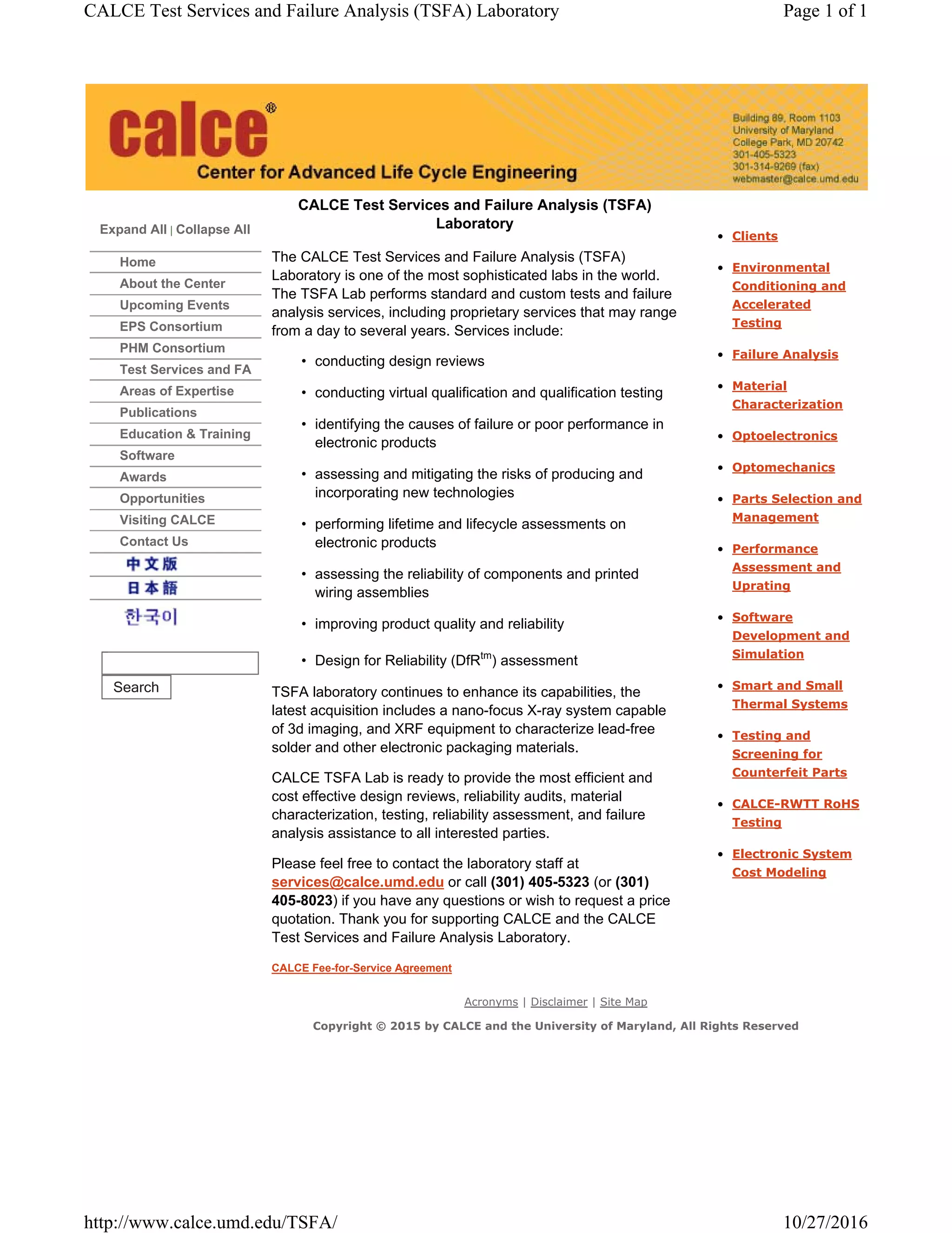 CALCE Test Services and Failure Analysis (TSFA) Laboratory | PDF