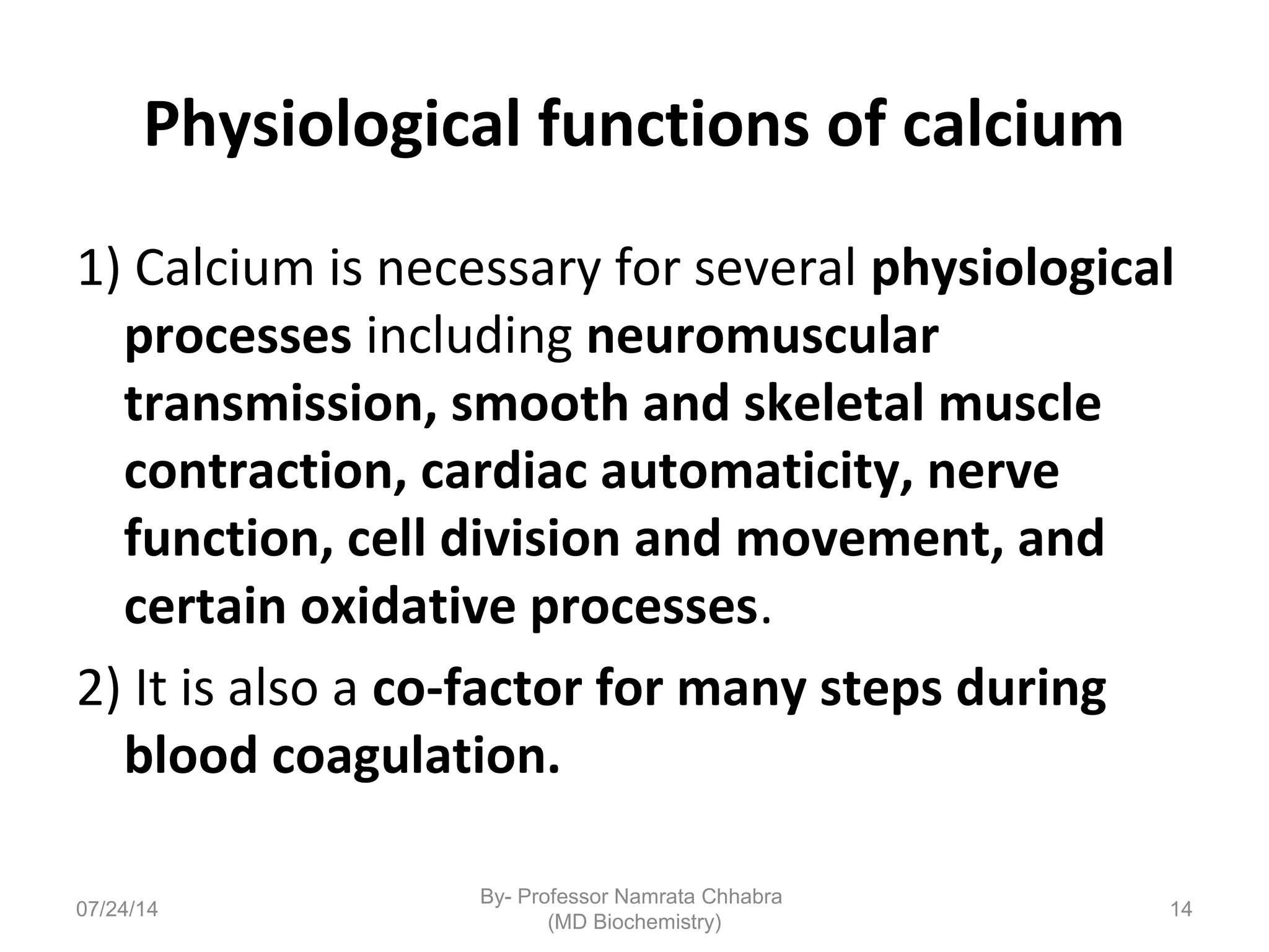 Calcium functions and significance | PPT