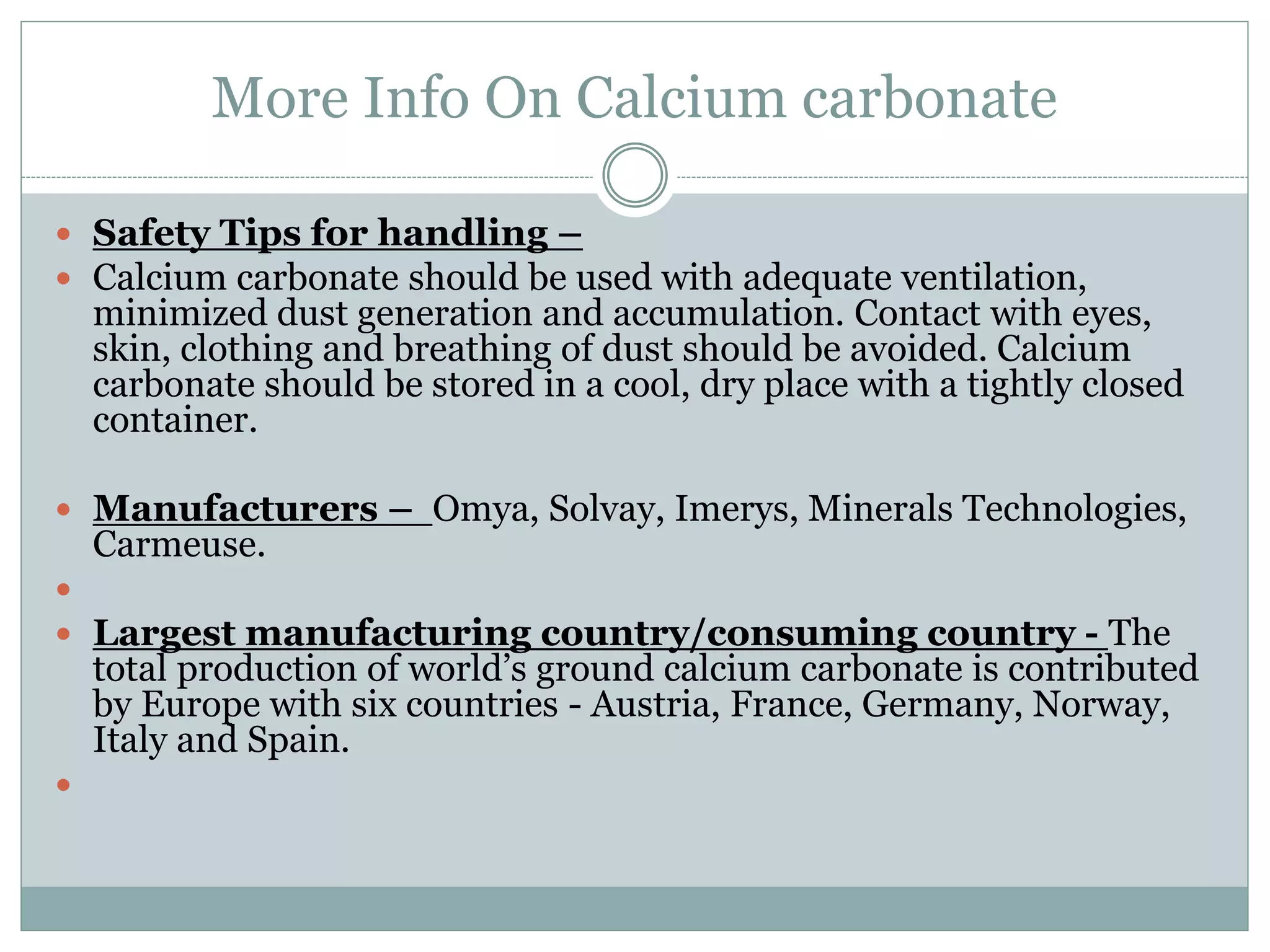 Calcium carbonate indusrial production, uses, applications, toxicity | PPT