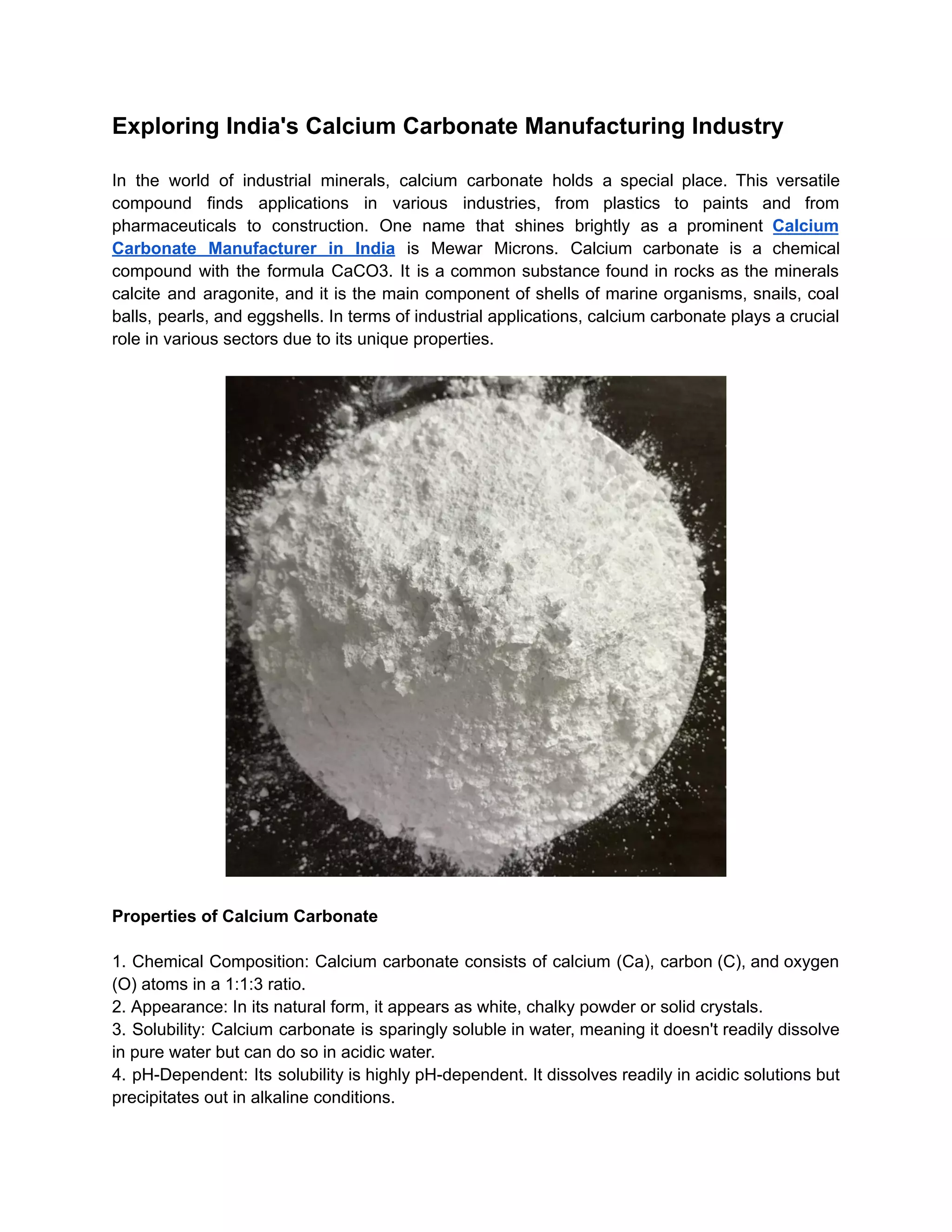 Exploring India's Calcium Carbonate Manufacturing Industry | PDF