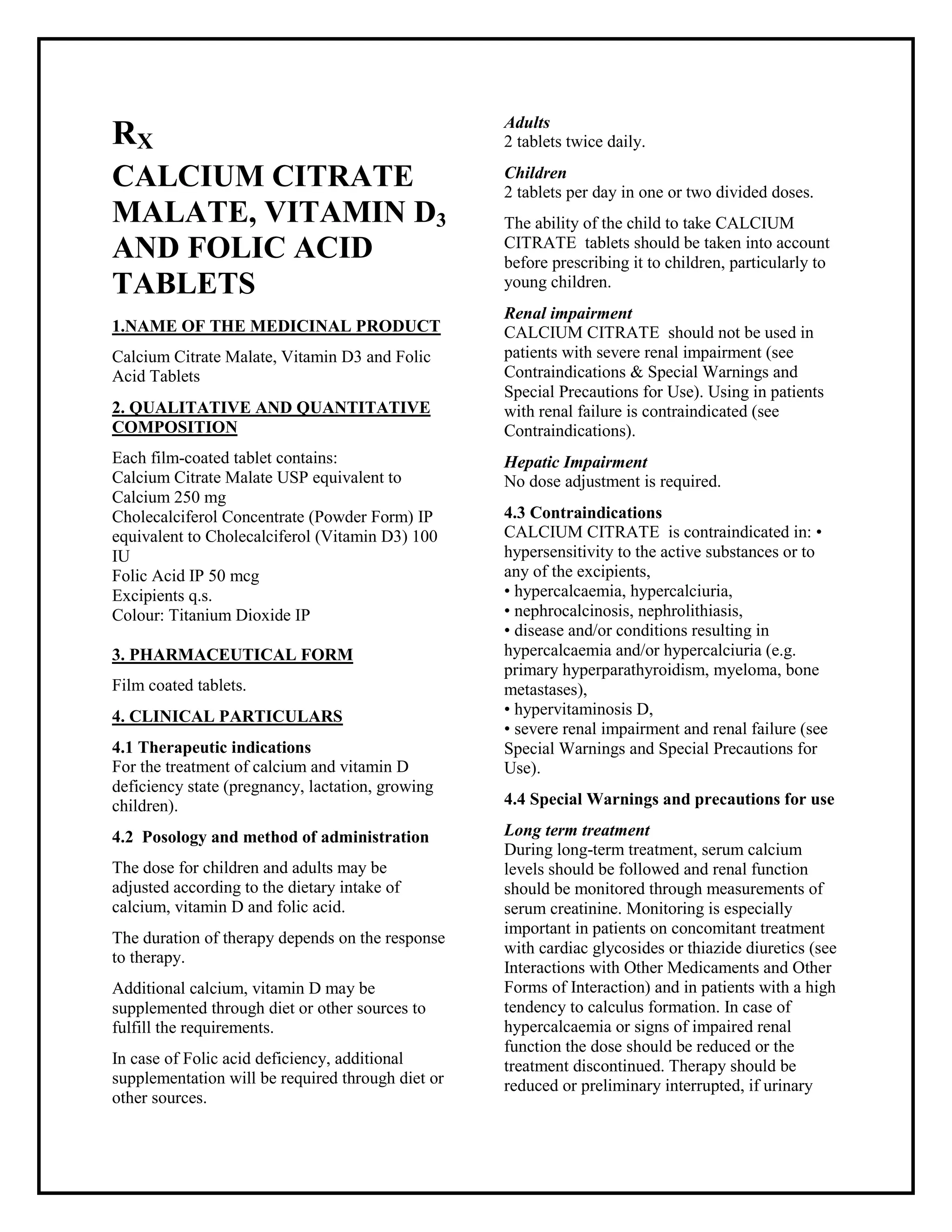 Calcium citrate malate, vitamin d3 and folic acid tablets smpc taj ...