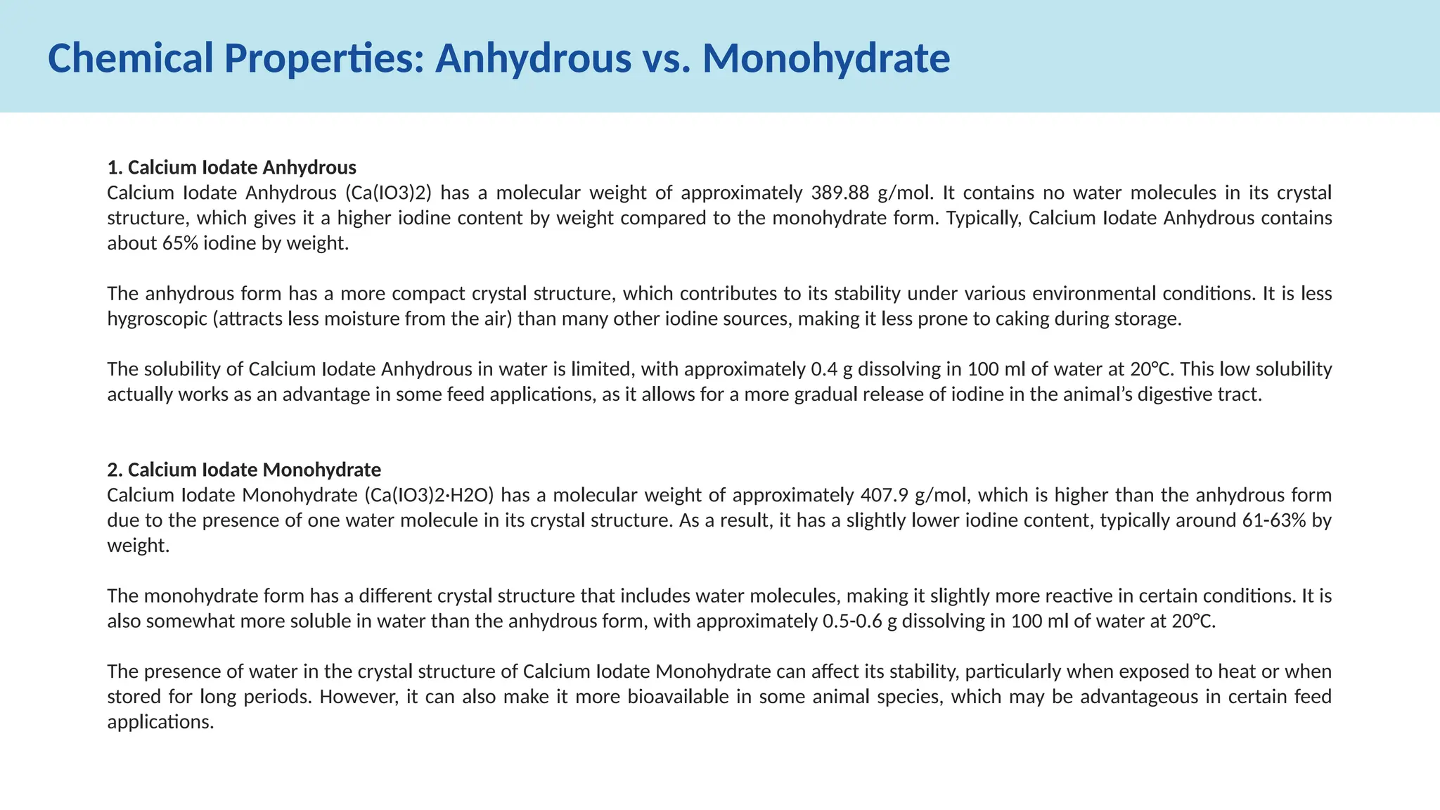 Understanding Hydration Levels in Calcium Iodate Forms | PPTX