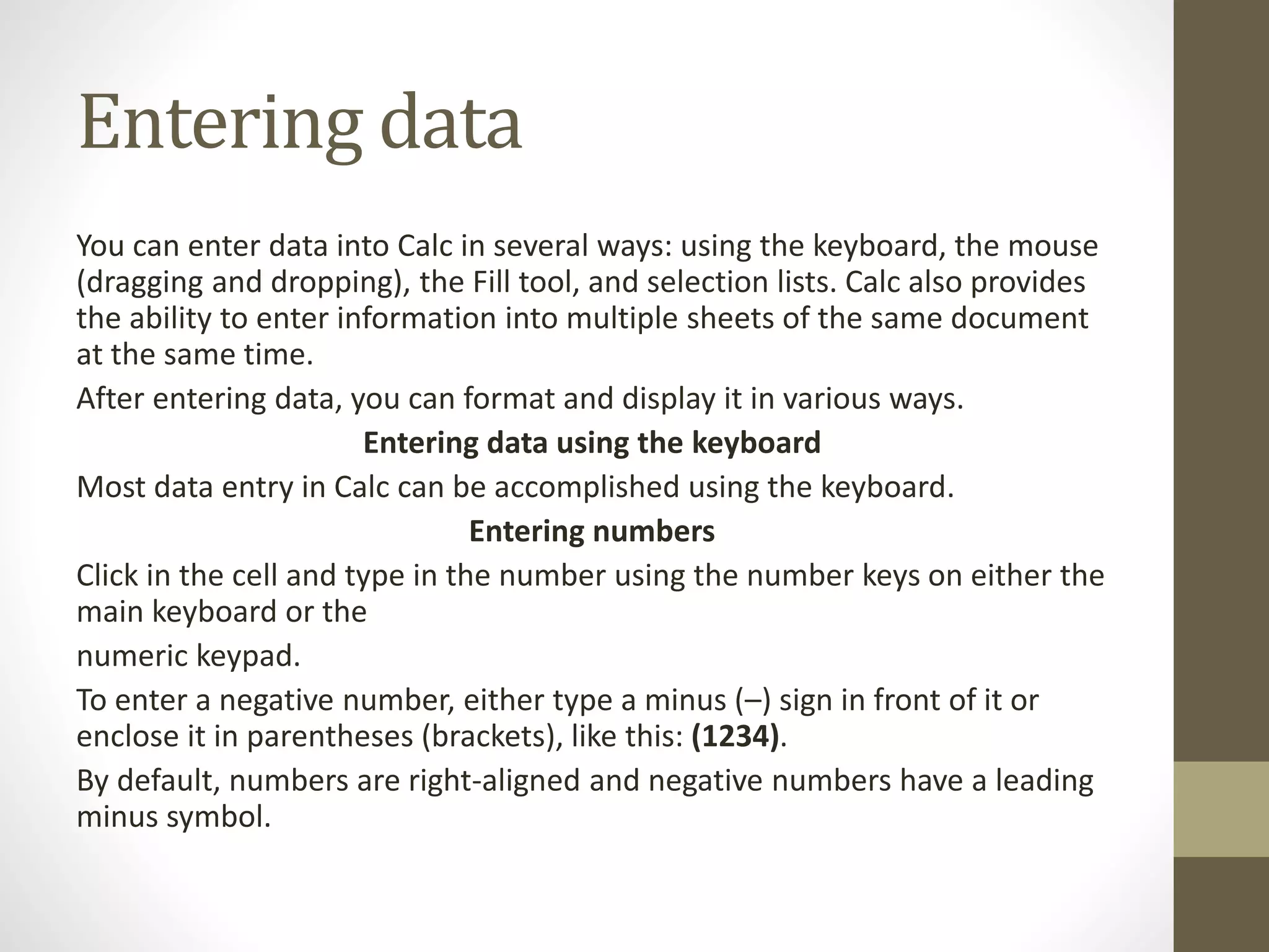 Libre Office Calc Lesson 1: Introduction to spreadsheets | PPTX