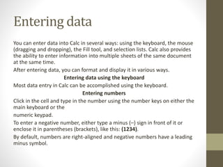 Libre Office Calc Lesson 1: Introduction to spreadsheets | PPTX