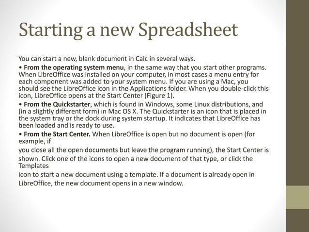 Libre Office Calc Lesson 1: Introduction to spreadsheets | PPTX