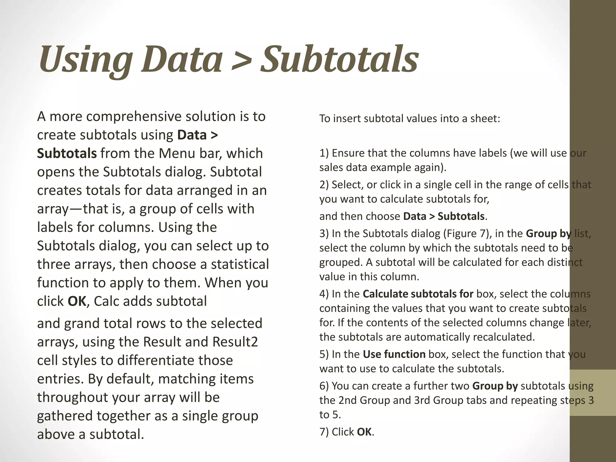 Libre Office Calc Lesson 5: Working with Data | PPTX