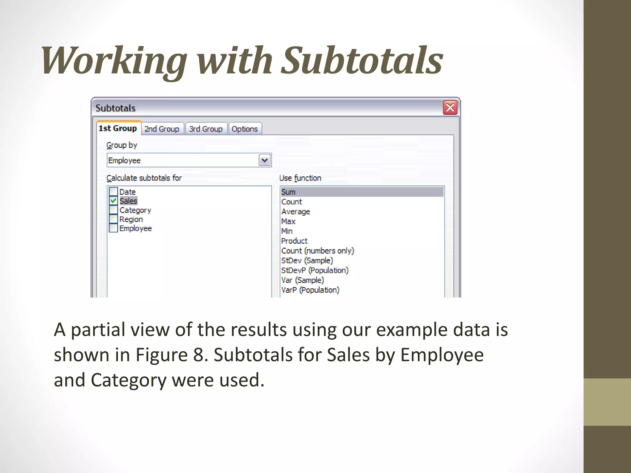 Libre Office Calc Lesson 5: Working with Data | PPTX