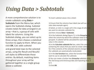 Libre Office Calc Lesson 5: Working with Data | PPTX