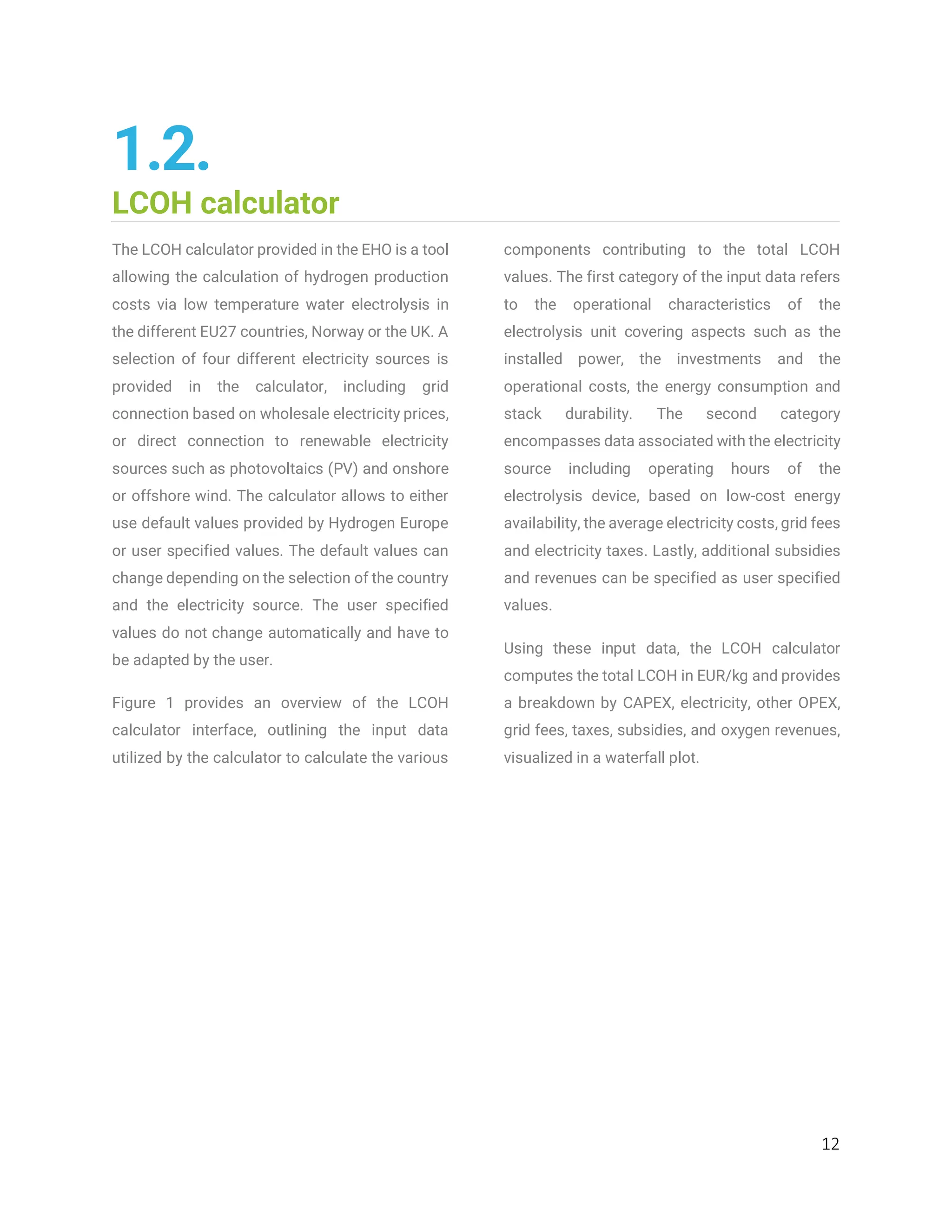 Levelised Cost of Hydrogen (LCOH) Calculator Manual | PDF