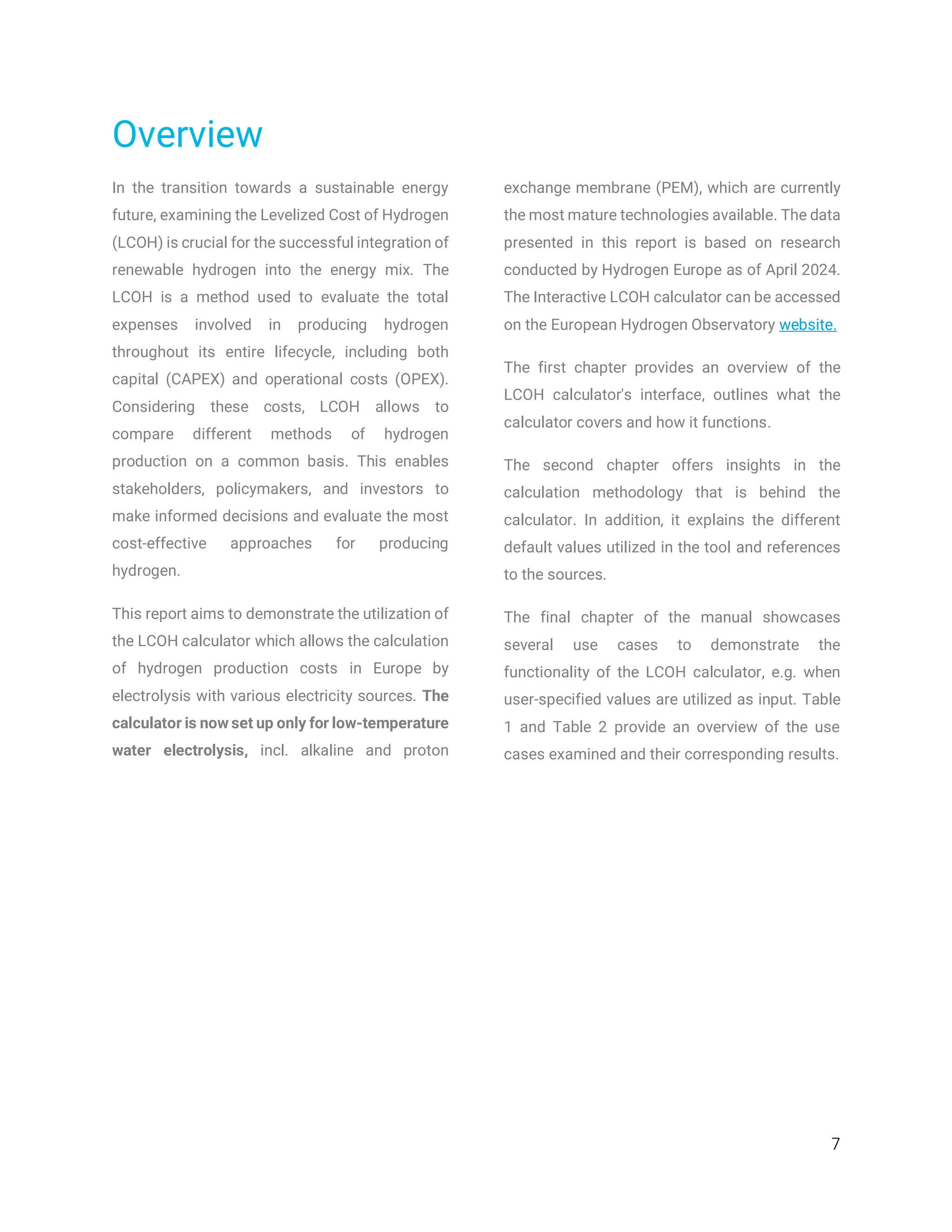 Levelised Cost of Hydrogen (LCOH) Calculator Manual | PDF