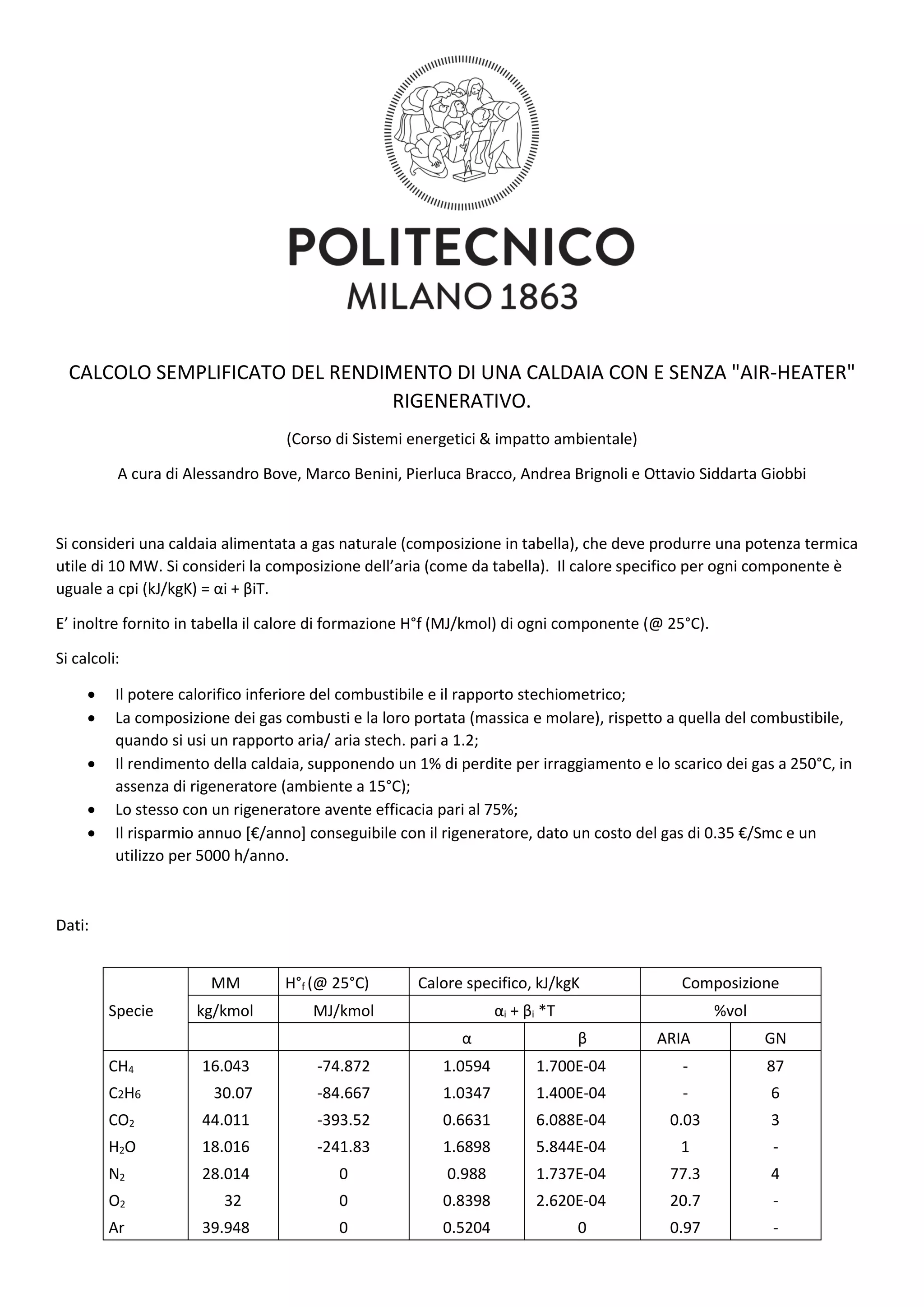 Calcolo semplificato di rendimento caldaia con e senza "air-heater ...