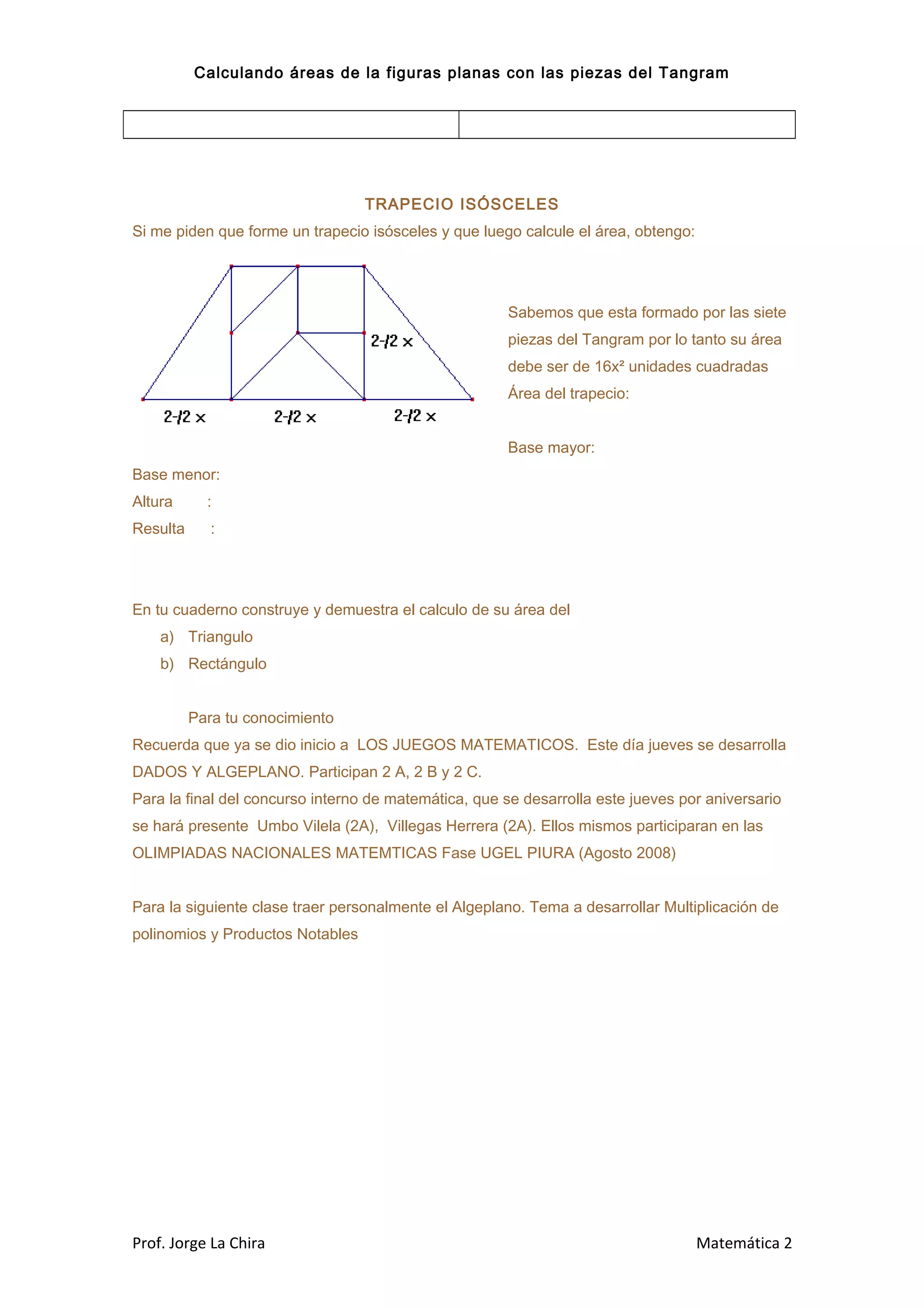 Calculando areas con el tangram | DOC