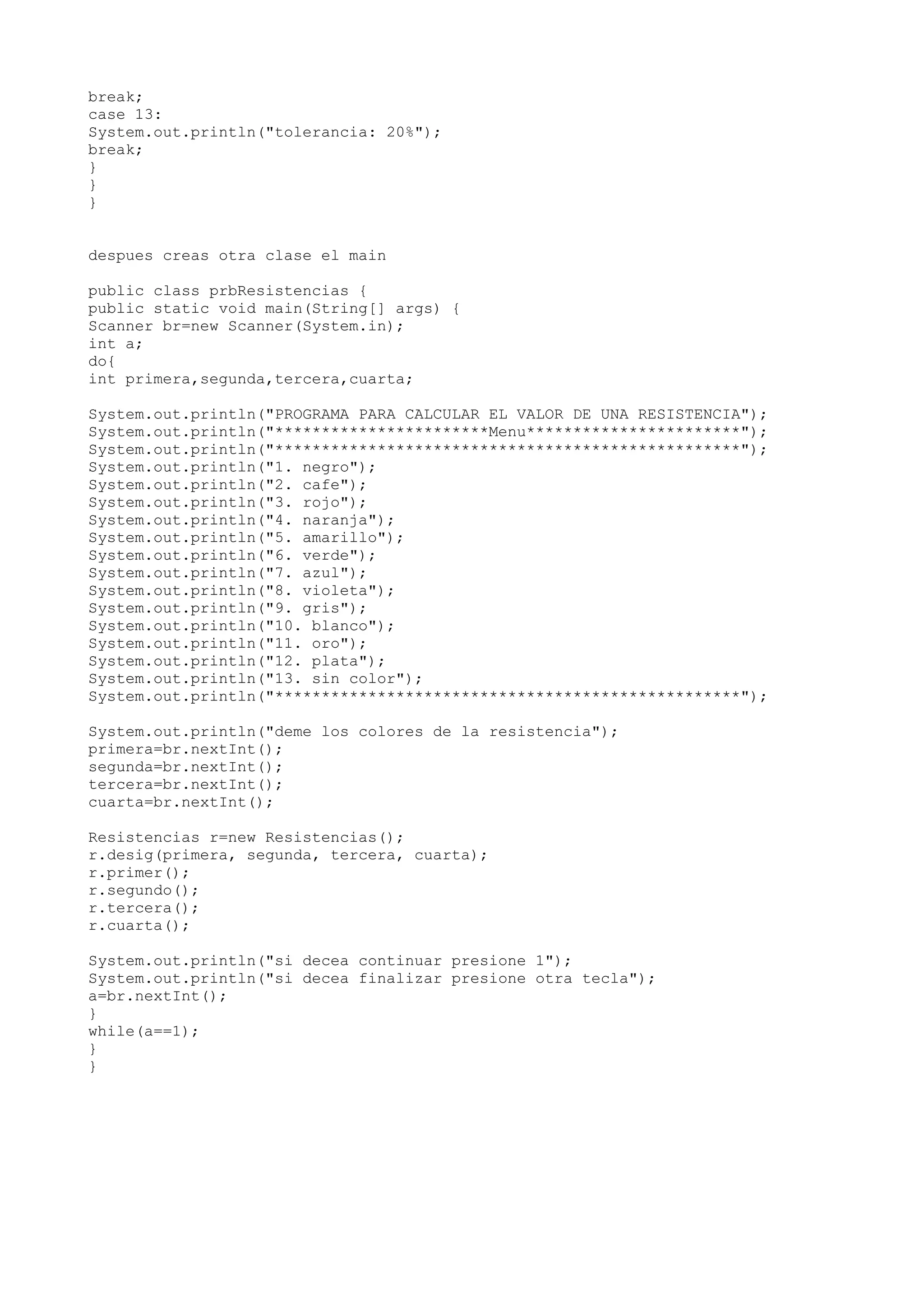 Calcular color resistencias_java | PDF