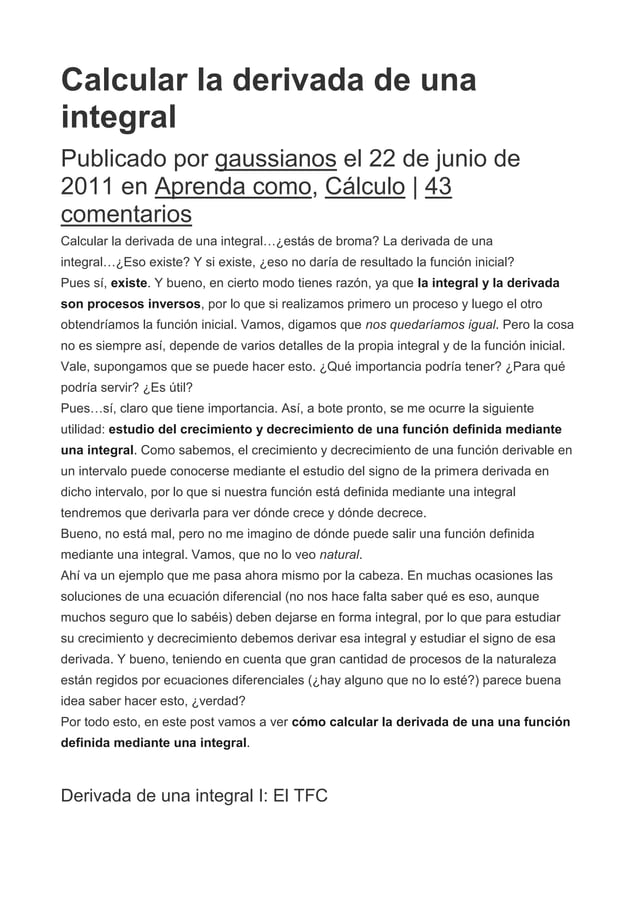 Calcular la derivada de una integral | PDF | Physics | Science