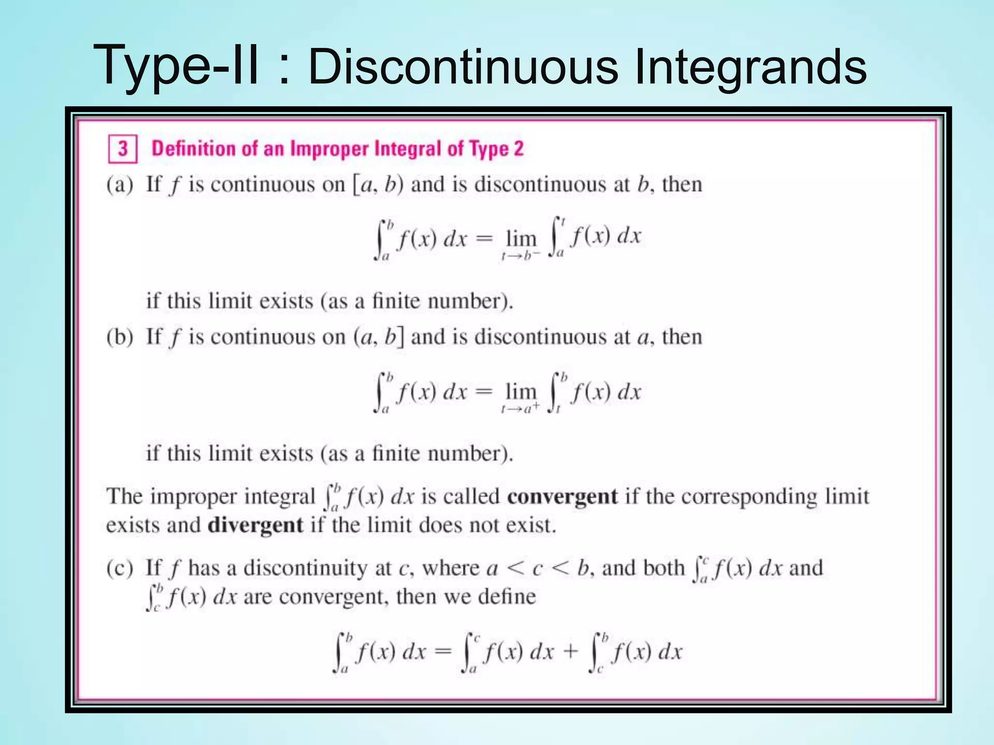 IMPROPER INTEGRALS AND APPLICATION OF INTEGRATION | PPTX