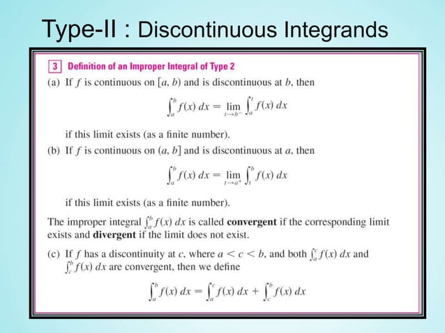 IMPROPER INTEGRALS AND APPLICATION OF INTEGRATION | PPTX