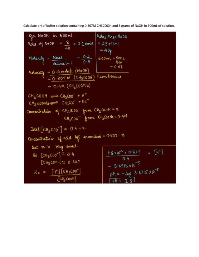 Calculate p h of buffer solution containing 0 | PDF
