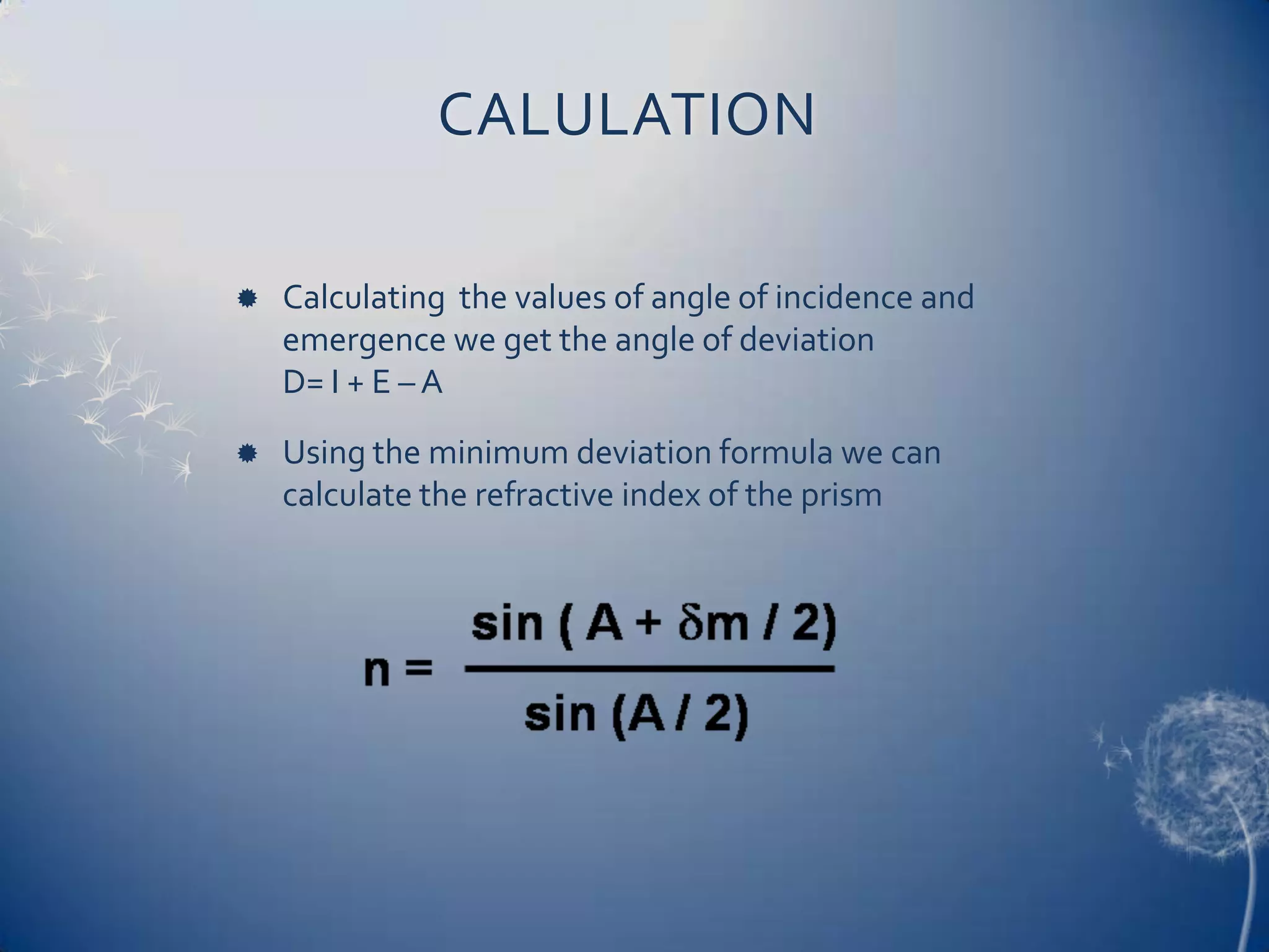 Calculate refractory index of light using snells law | PPTX | Physics | Science