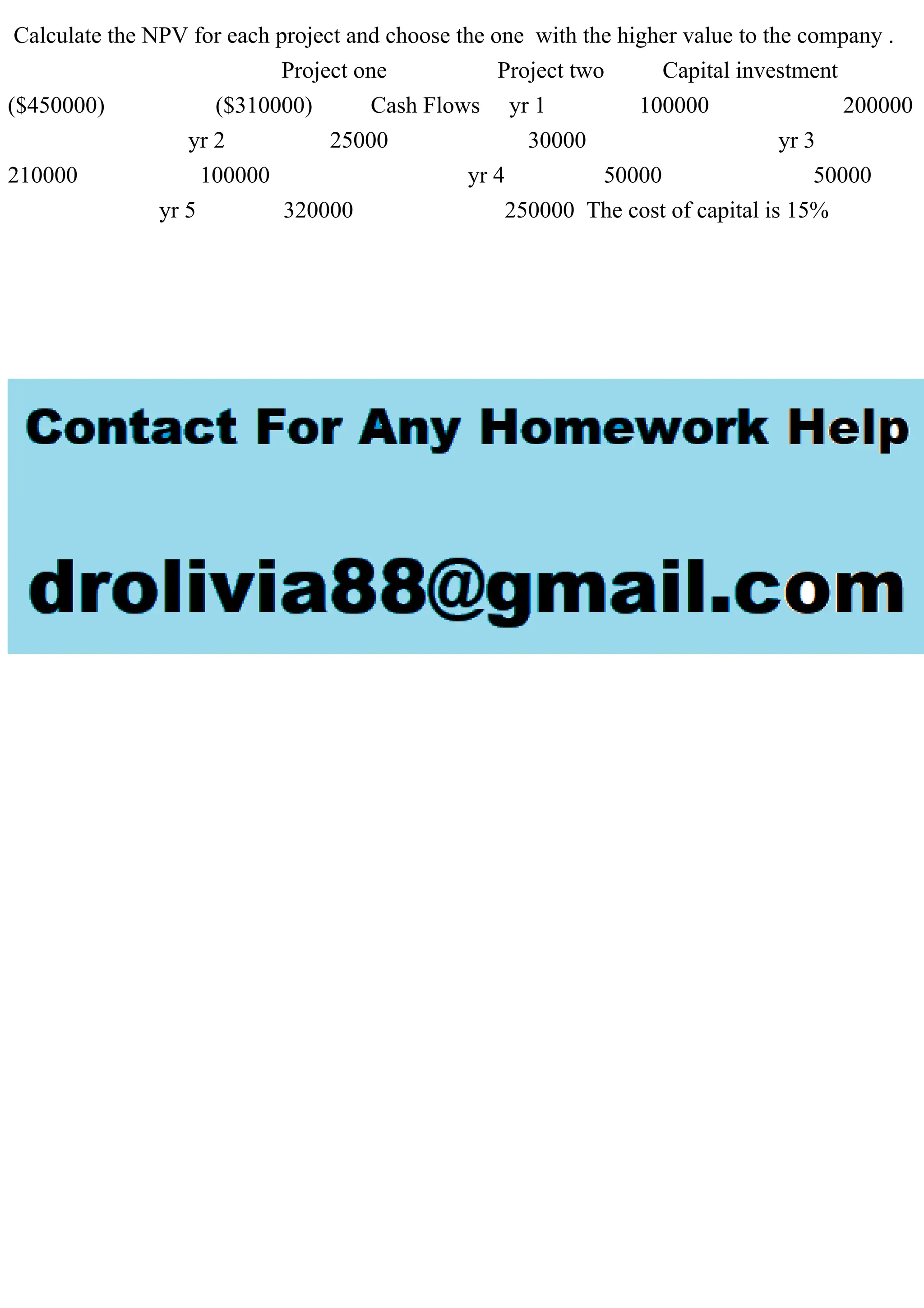 Calculate the NPV for each project and choose the one with the highe.pdf