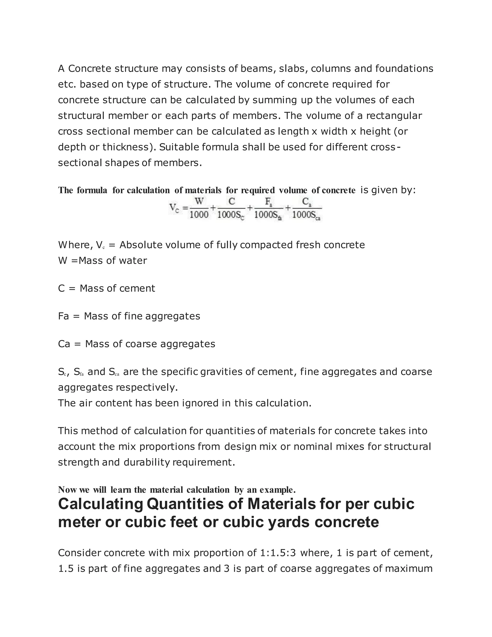 Calculate weight of concrete | DOCX