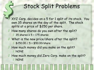 Calculating stock-splits | PPT | Stocks and Bonds | Personal Investing