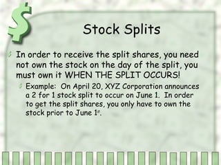 Calculating stock-splits | PPT | Stocks and Bonds | Personal Investing