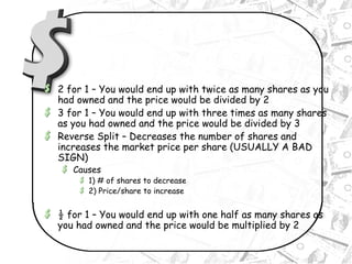 Calculating stock-splits | PPT | Stocks and Bonds | Personal Investing