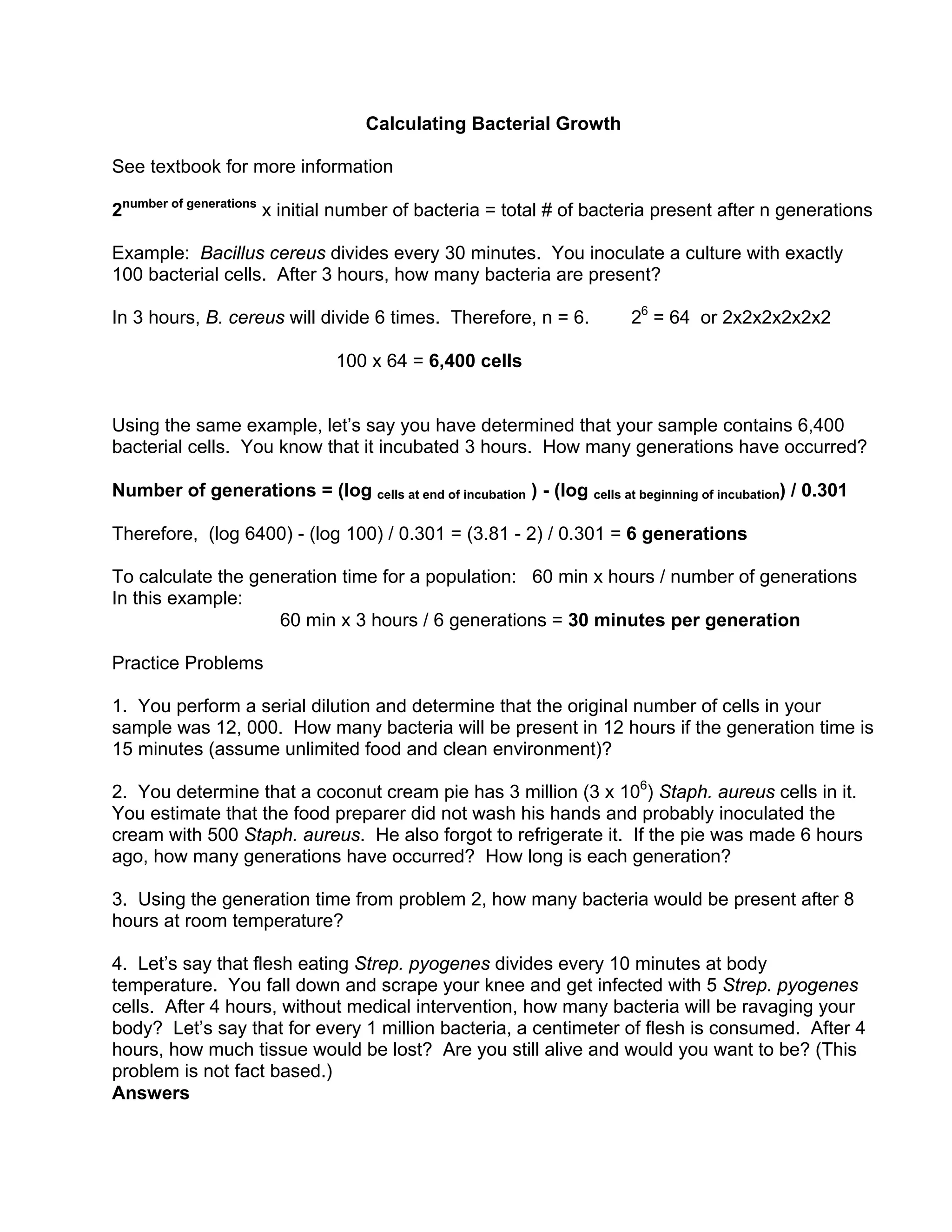 Calculating bacterial growth | PDF