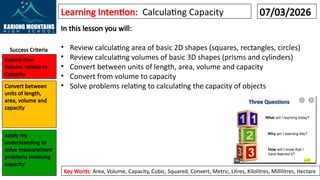 Measurement - Calculating the capacity of 3D objects | PPTX