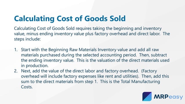 Calculating cost of goods sold in manufacturing | PDF