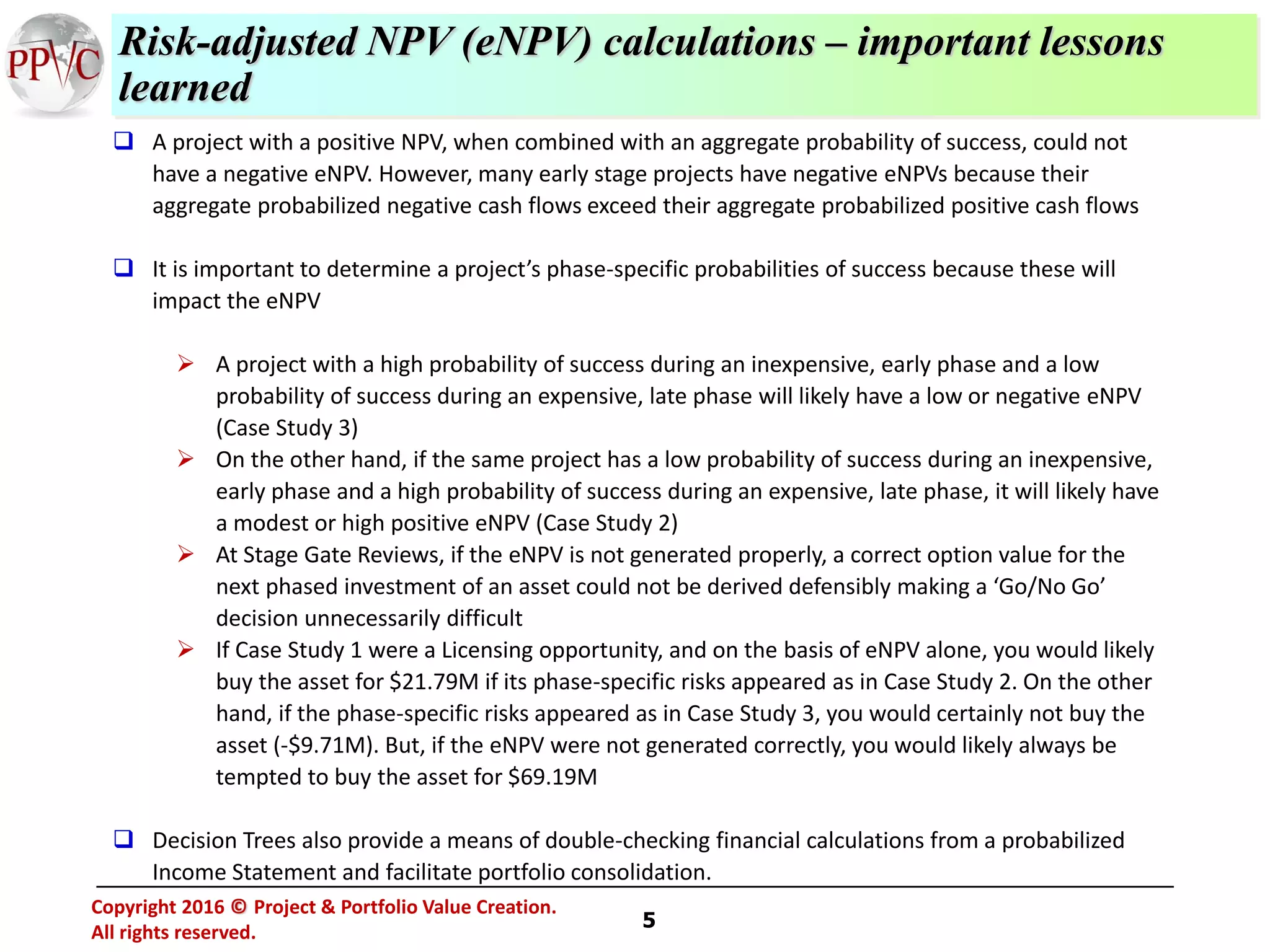 Calculating risk-adjusted NPV (eNPV) - The right way | PDF