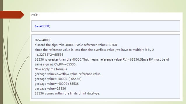 Calculating garbage value in case of overflow | PPT