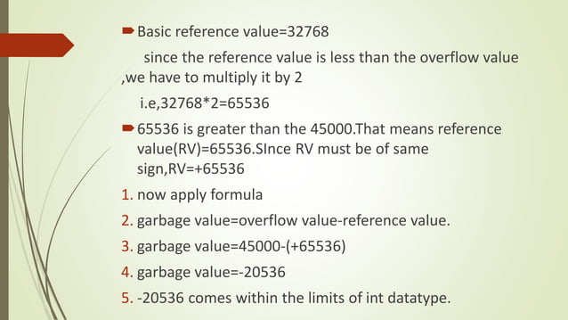 Calculating garbage value in case of overflow | PPT