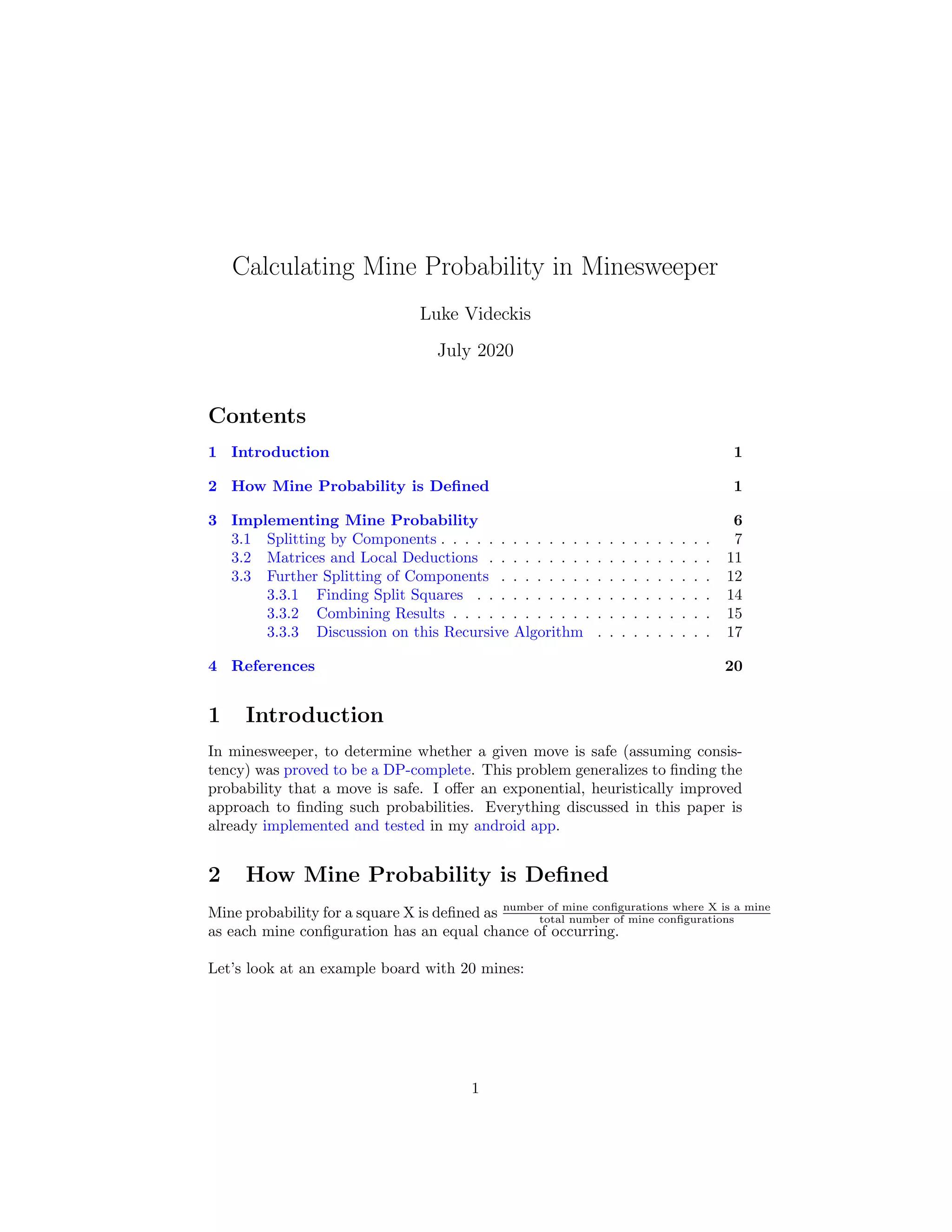 Calculating Mine Probability in Minesweeper | PDF