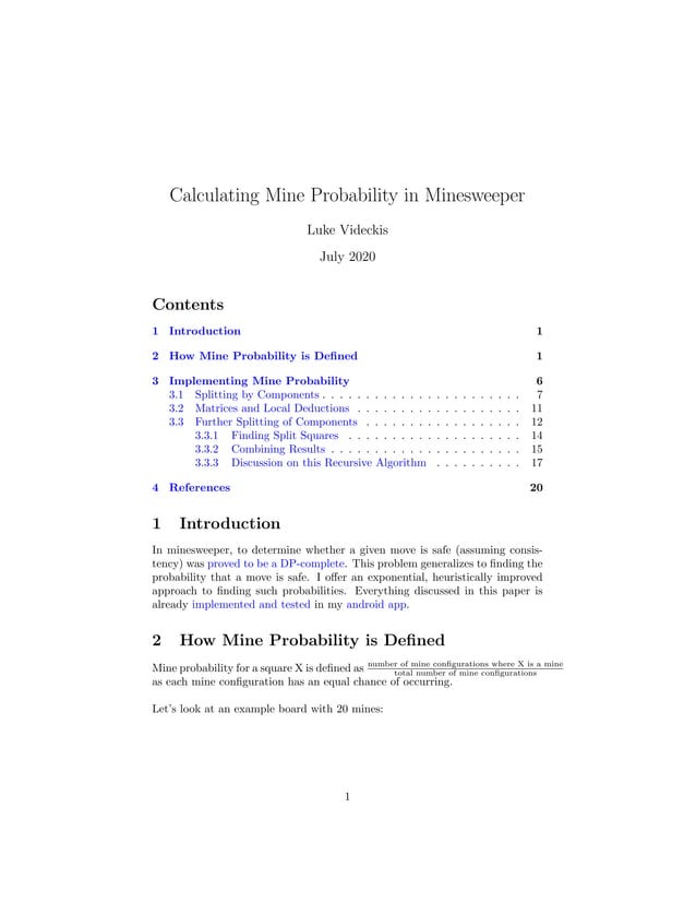 Calculating Mine Probability in Minesweeper | PDF