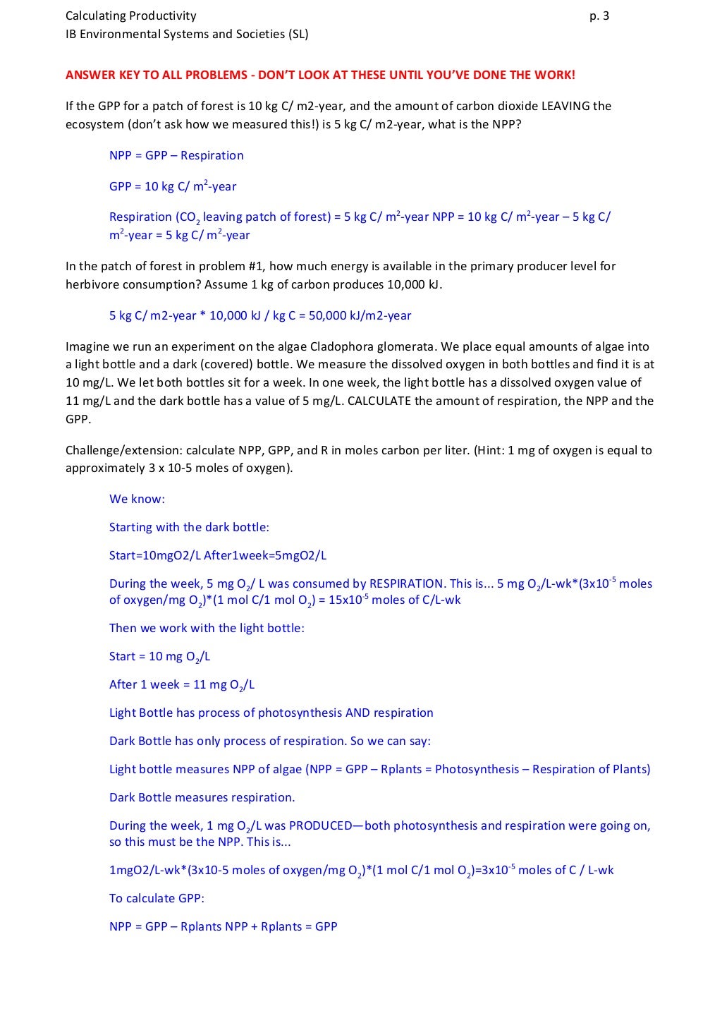 Calculating Productivity