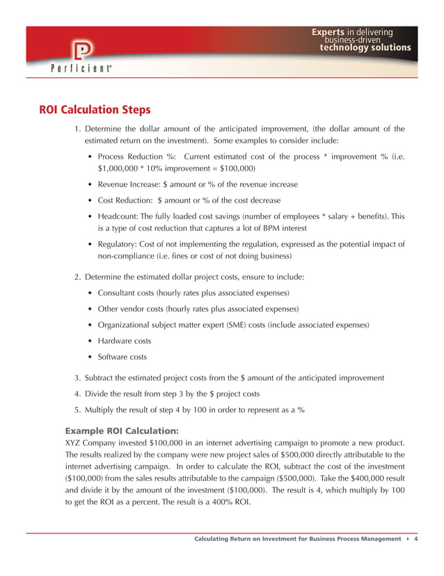 Calculating roi for_bpm --- | PDF | Stocks and Bonds | Personal Investing