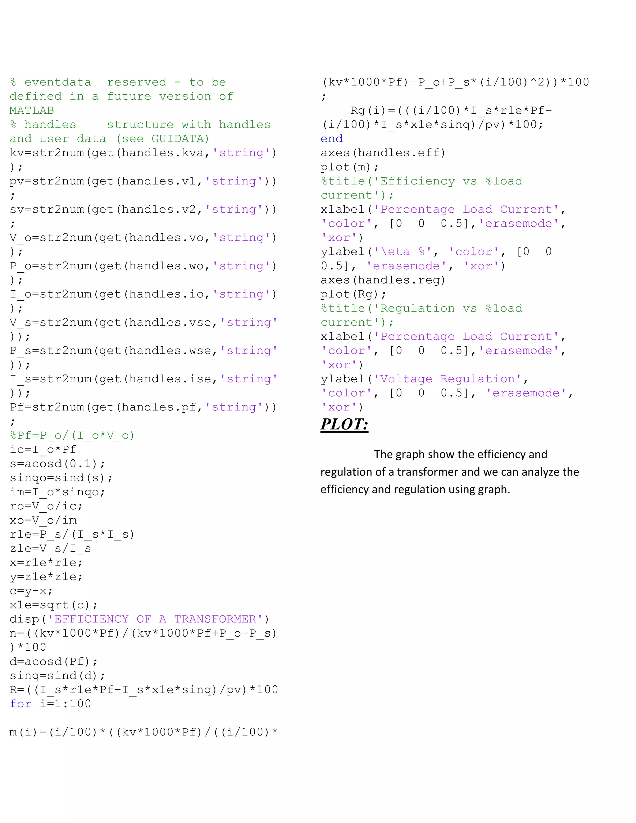Calculating the efficiency and regulation of transformer using matlab | PDF