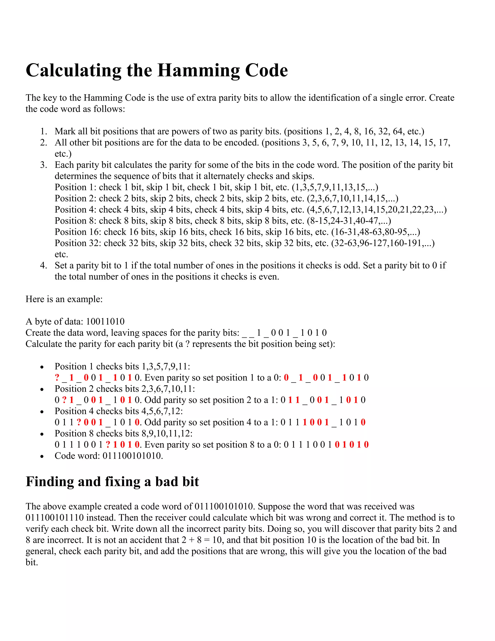 Calculating the hamming code | PDF