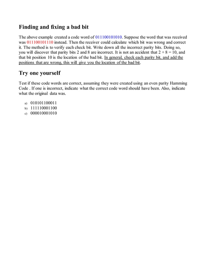 Calculating the hamming code (tutorial) | PDF